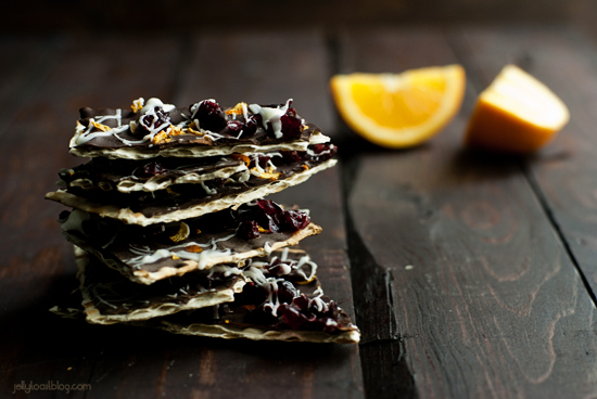 matzo bark with dark chocolate, orange and cranberry - Jelly Toast